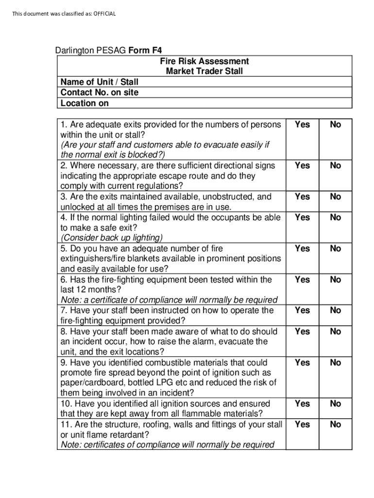 Fillable Online Darlington PESAG Form - Fire risk assessment Market ...