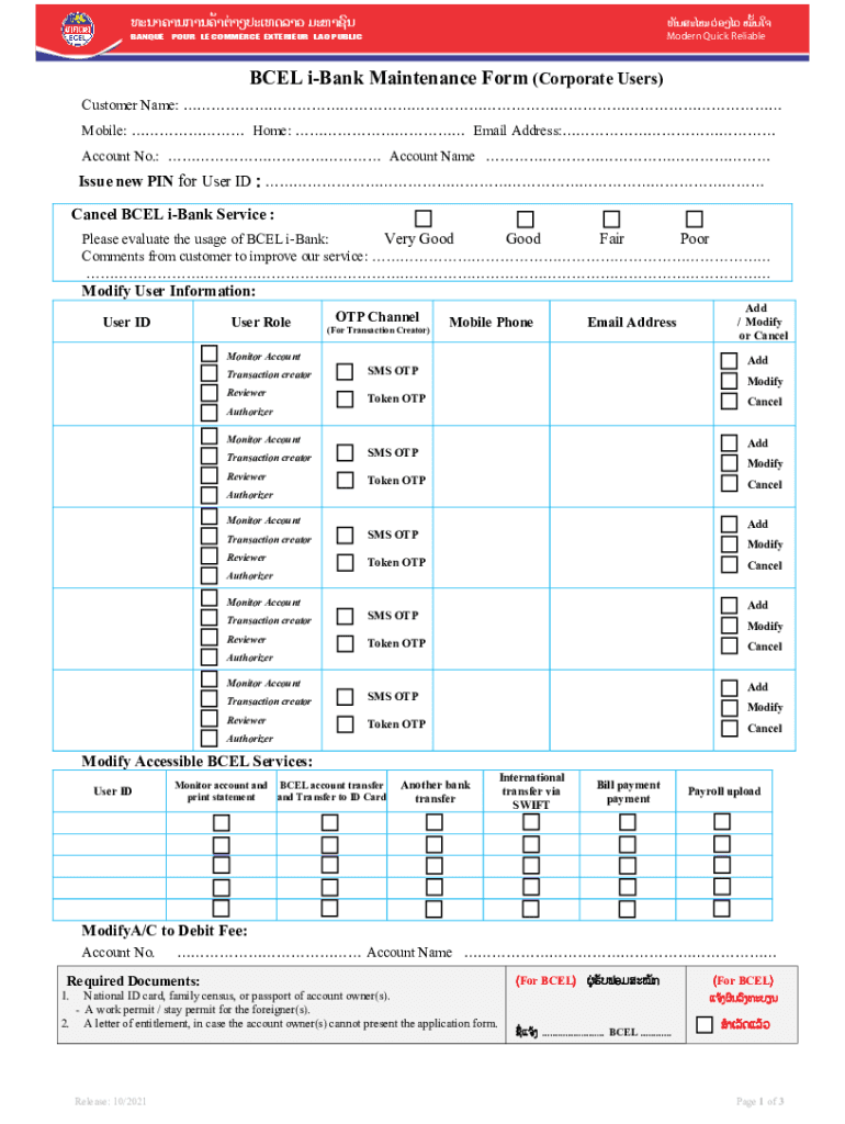 Fillable Online BCEL i-Bank Maintenance form for corporateen26102021 ...