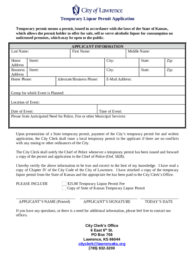Temporary Liquor Permit Application Doc Template | pdfFiller