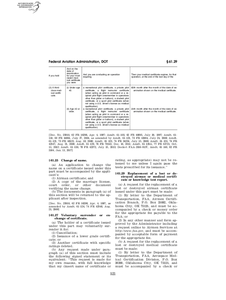 Fillable Online Does FAA Medical Certificate Duration change after ...