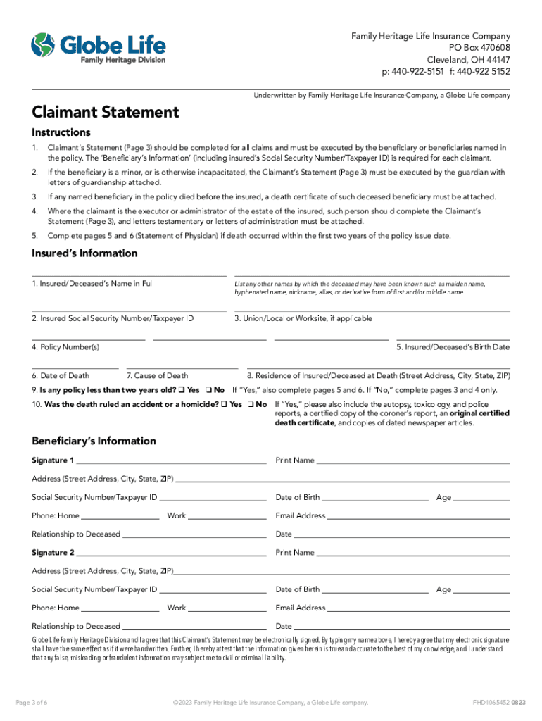 Fillable Online Globe Life Family Heritage Division Customer Service ...
