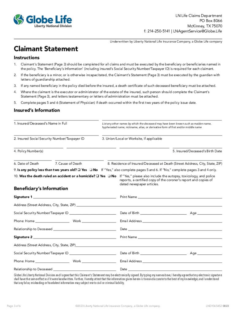 Fillable Online LN Life Claims Department PO Box 8066 McKinney, TX ...