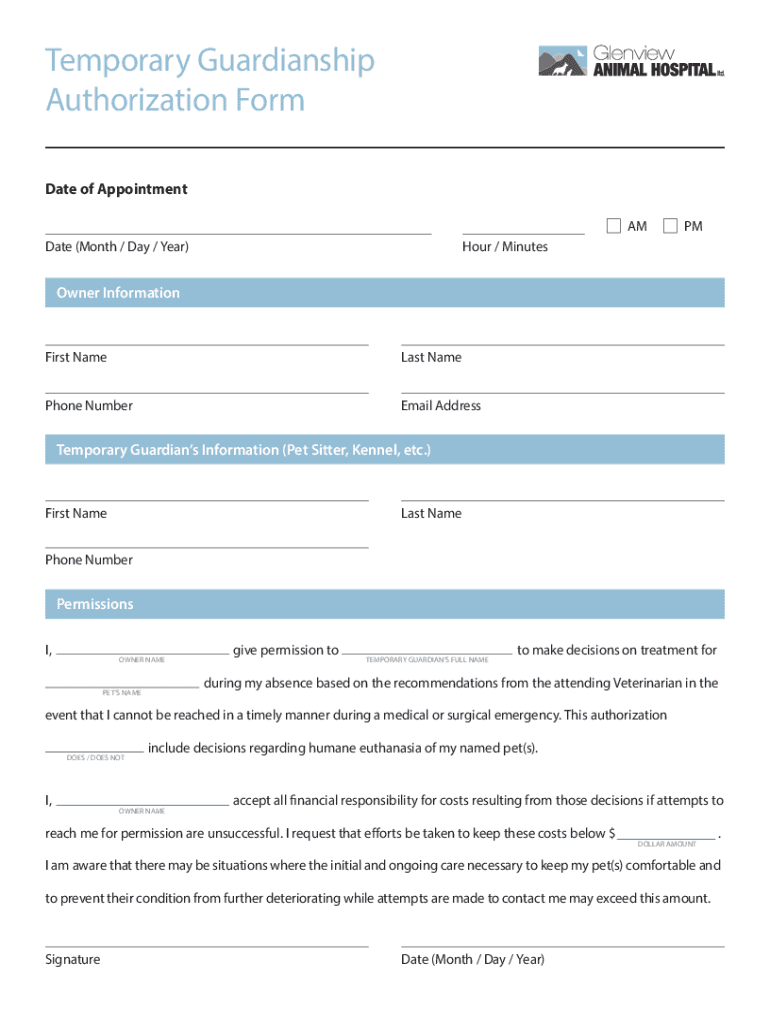 Fillable Online Temporary Guardianship Authorization Form Fax Email ...