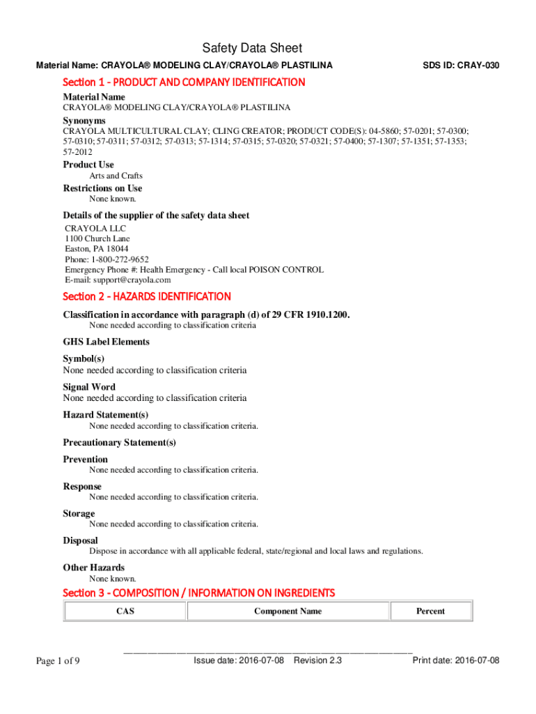 Fillable Online MSDS - Binney Products Fax Email Print - pdfFiller
