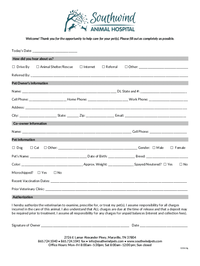 Fillable Online New Client Information Sheet - Animal Health Care ...