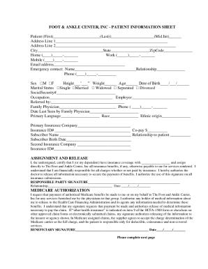 Fillable Online PATIENT INFORMATION SHEET Patient ( ... Fax Email Print ...