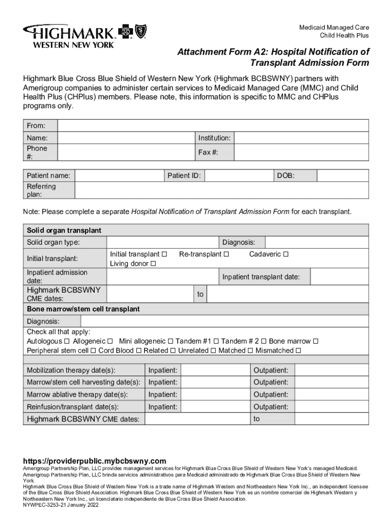 Fillable Online Attachment Form A2: Hospital Notification of Transplant ...