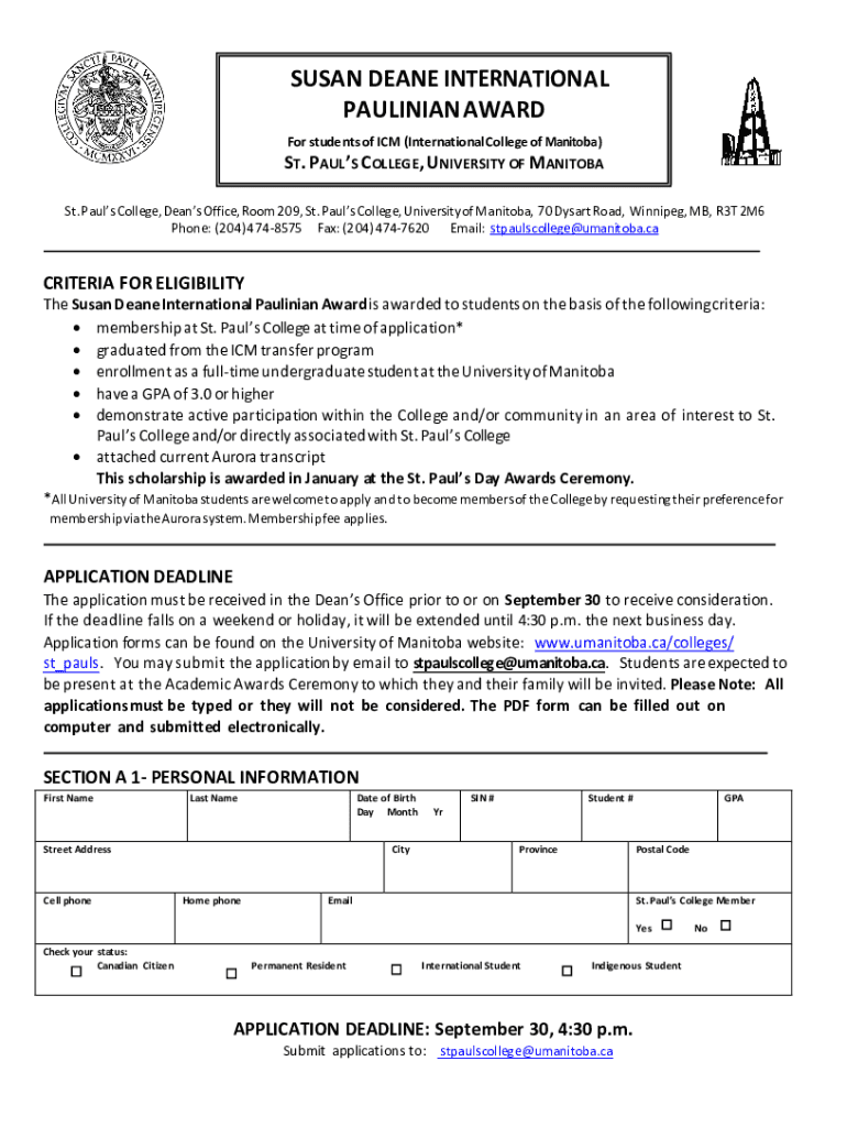Fillable Online Fillable Online St. Paul's CollegeUniversity of Manitoba Fax ... Fax Email Print ...