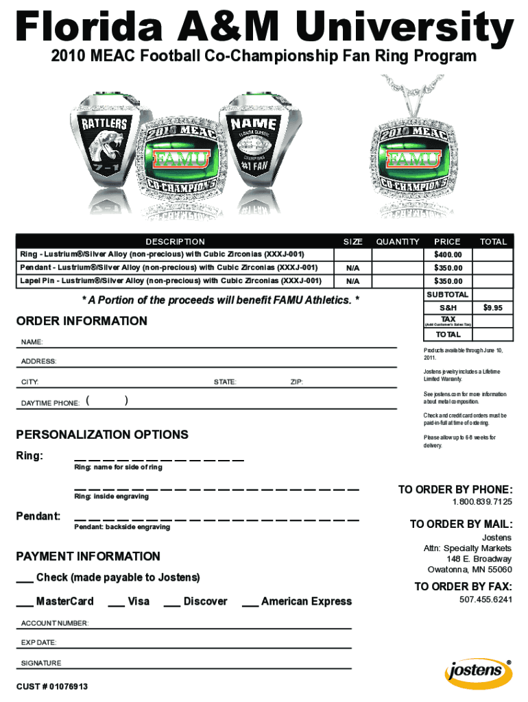 Fillable Online FAMU Order Form Fax Email Print - pdfFiller
