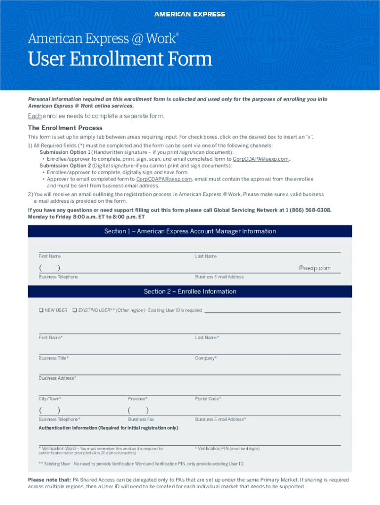 Fillable Online American Express Corporate Card Employee Application ...