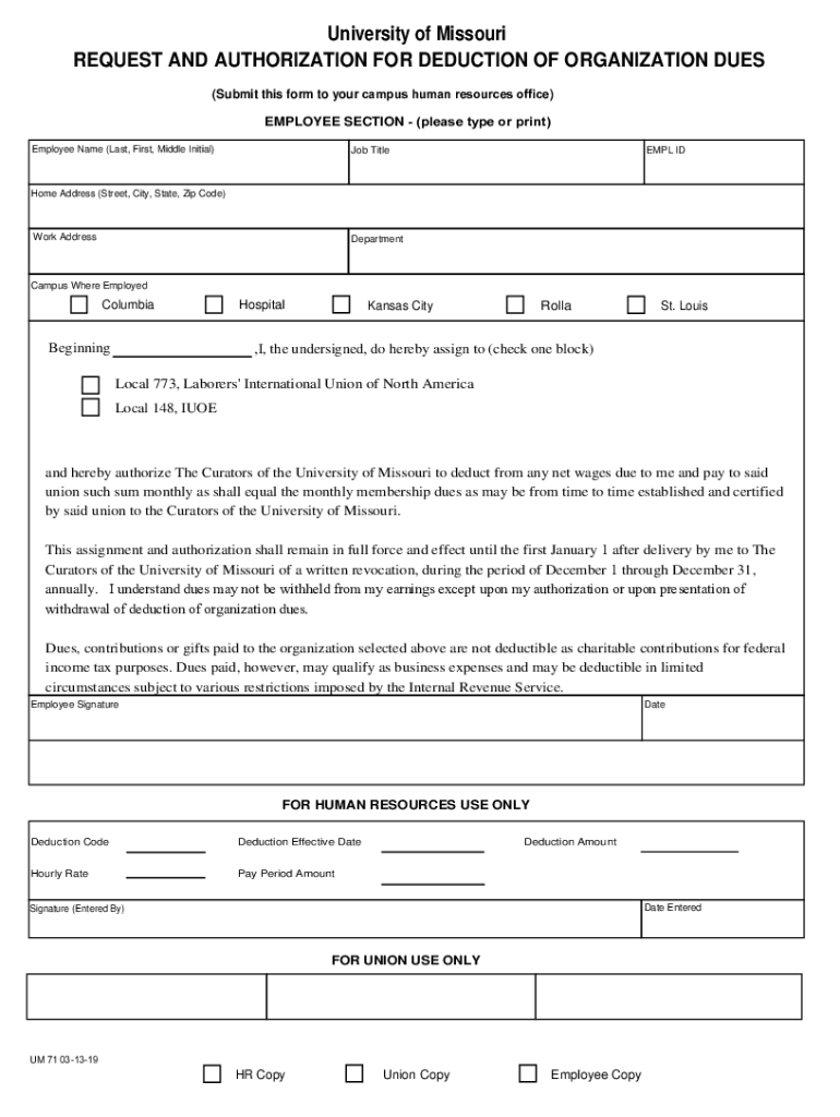 Fillable Online Request and Authorization for Deduction of Organization ...