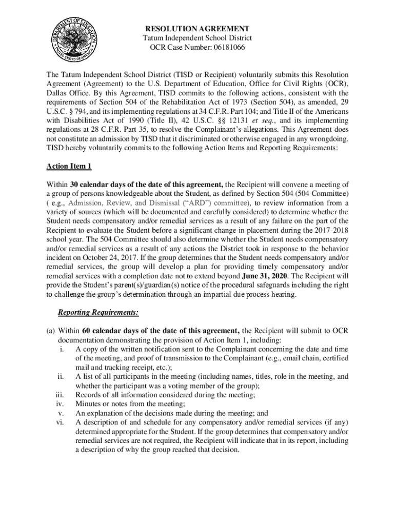 Fillable Online www2 ed OCR Resolution Agreement Underscores ...