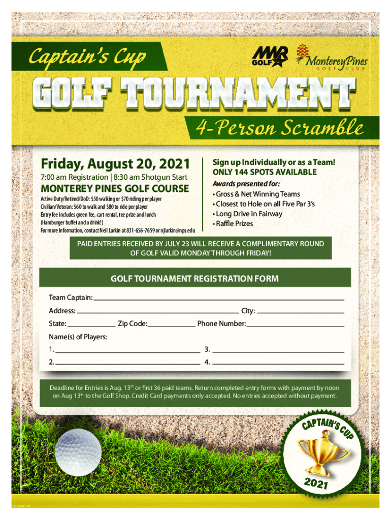 Fillable Online 9335 - Registration Form - Captains Cup Golf Tournament ...