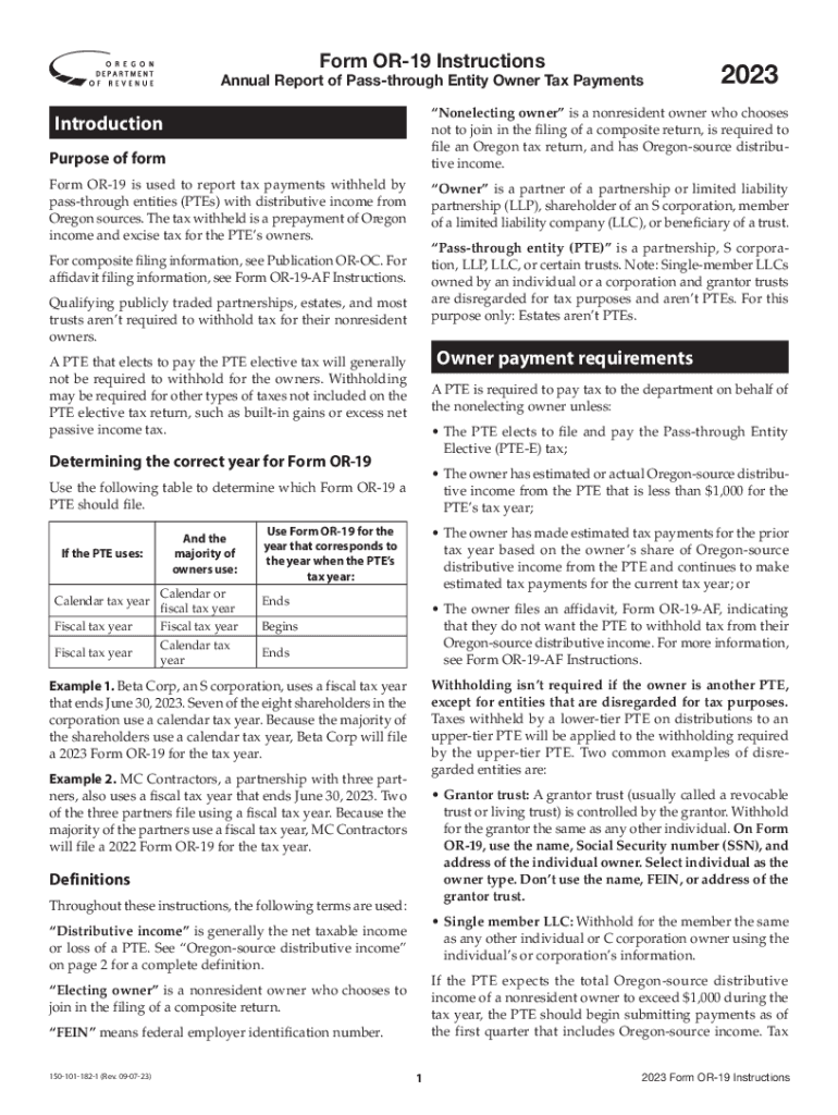 Fillable Online 2022 Form OR-19-AF Instructions, Oregon Affidavit for a ...