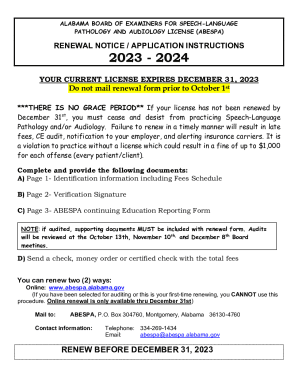 Fillable Online abespa alabama LICENSURE APPLICATION SPEECH LANGUAGE ...