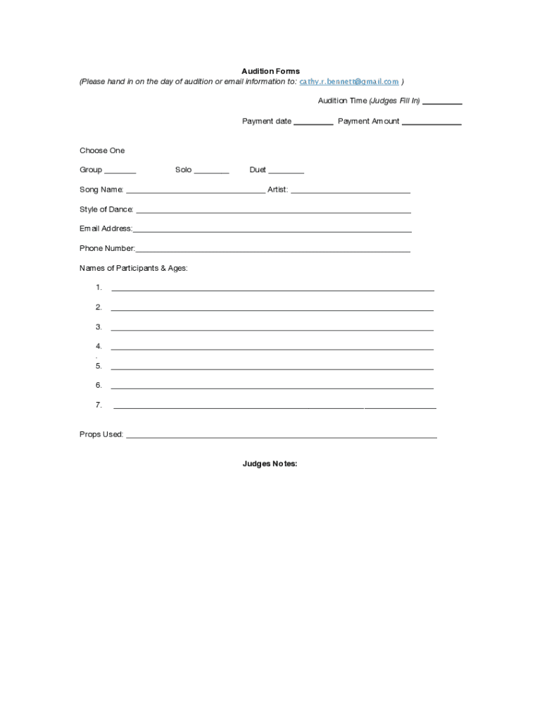 Fillable Online Showcase Audition Forms.docx Fax Email Print - pdfFiller