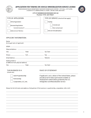Fillable Online police birminghamal APPLICATION FOR TOWING OR VEHICLE ...