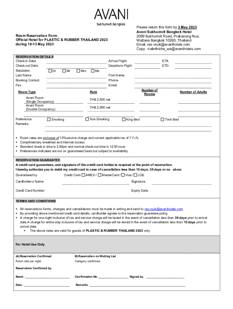 Fillable Online Room Reservation Form Official Hotel for INTERMACH AND ... Fax Email Print ...