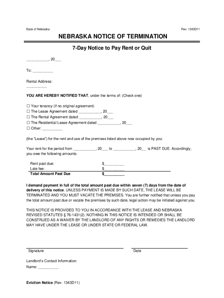 Fillable Online notice of failure to pay rent - termination of rental ...