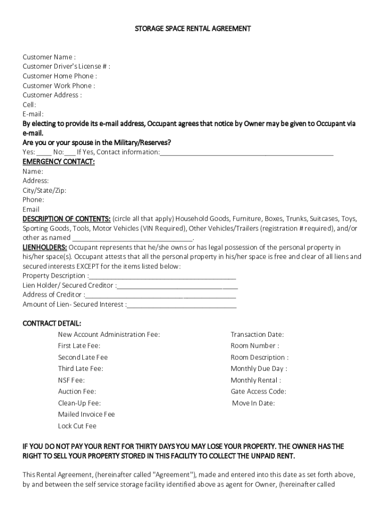 Fillable Online 18 Printable Storage Rental Template Forms Fax Email ...