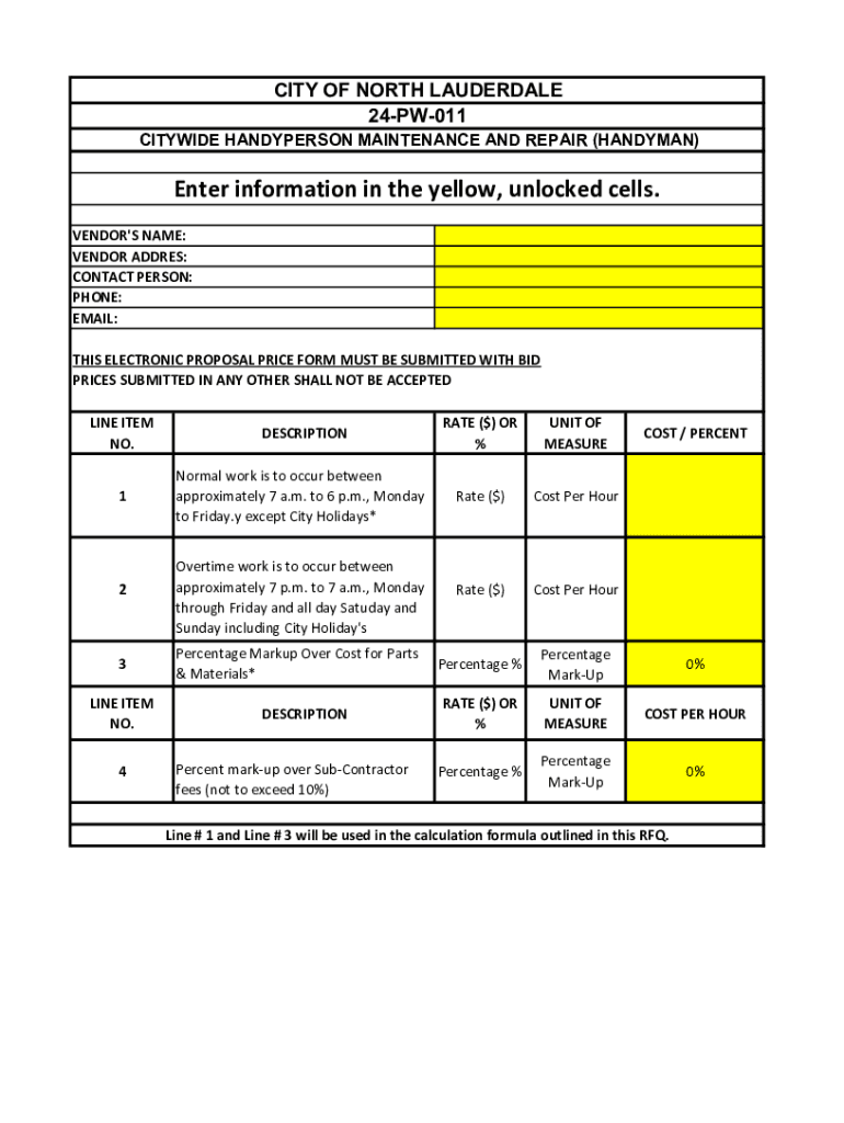 Fillable Online RFP # 23-PW-011- Electronic Proposal Price Form.xlsx ...