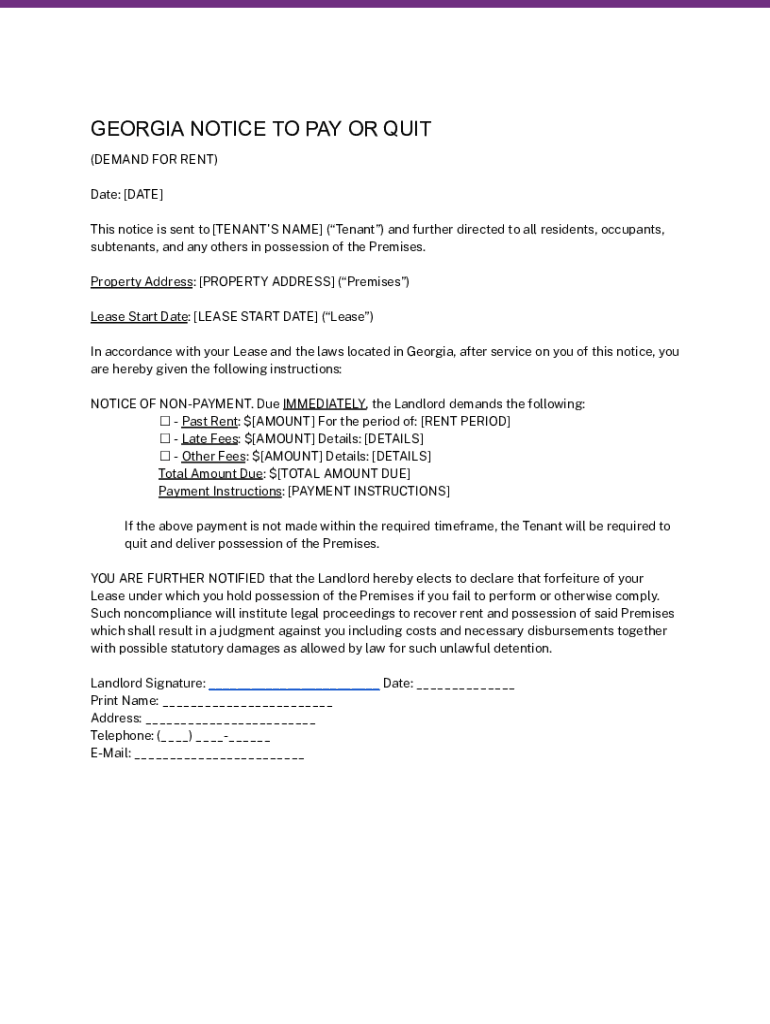 Fillable Online Georgia Eviction Notice Template Fax Email Print ...