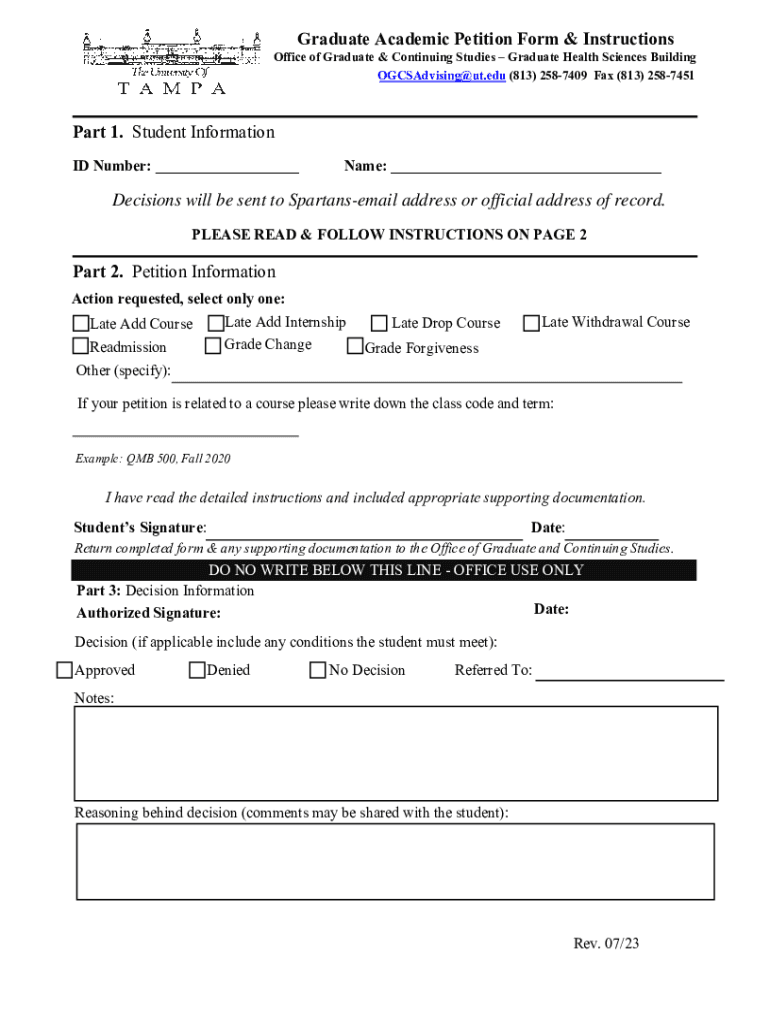 Fillable Online Graduate Academic Petition Form and Instructions. Academic Petition Fax Email ...
