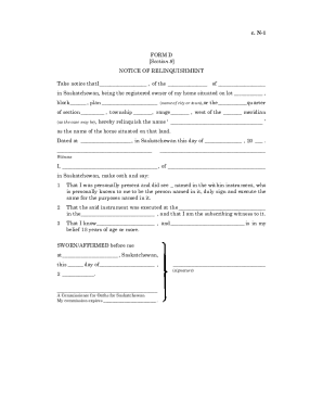 Fillable Online N-1 Form D - Notice of Relinquishment - NET Fax Email ...
