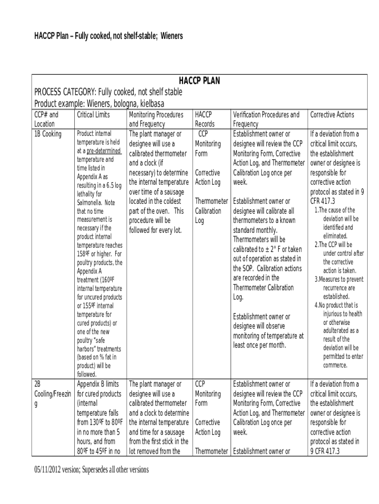 HACCP Model for Fully Cooked - Not Shelf Stable Roast Beef Doc Template ...