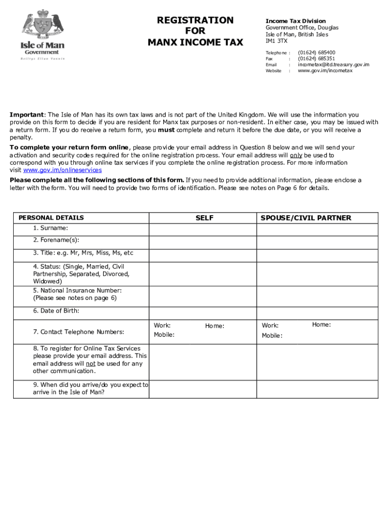 Fillable Online R25 - Isle of Man Income Tax Registration Form Fax ...