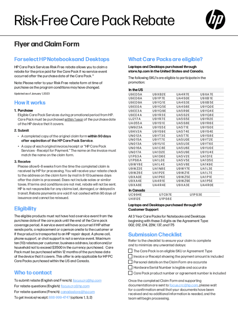 Fillable Online Risk Free Care Pack Rebate - HP Store Canada Fax Email ...