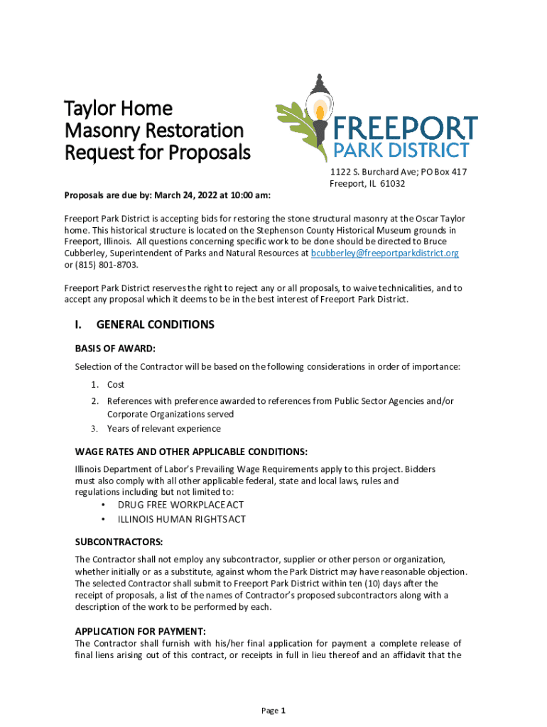 Fillable Online Taylor Home Masonry Restoration Request for Proposals ...