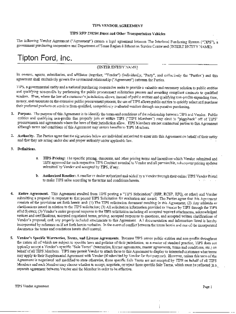 Fillable Online Awarded Vendors for Contract 230204 (Buses and other ...