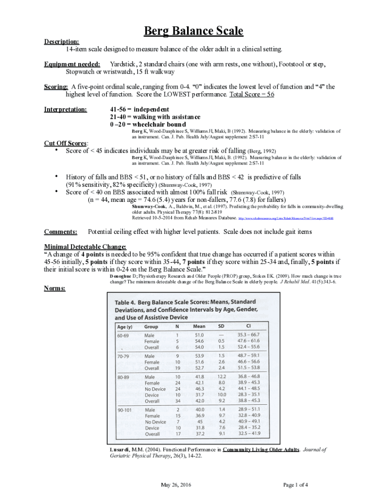 Fillable Online Lab 6 - Functional Postural Control and Mobility Scales ...