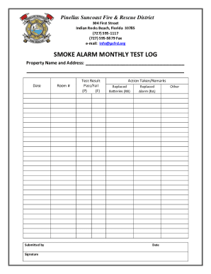 Fillable Online SMOKE ALARM MONTHLY TEST LOG Fax Email Print - pdfFiller