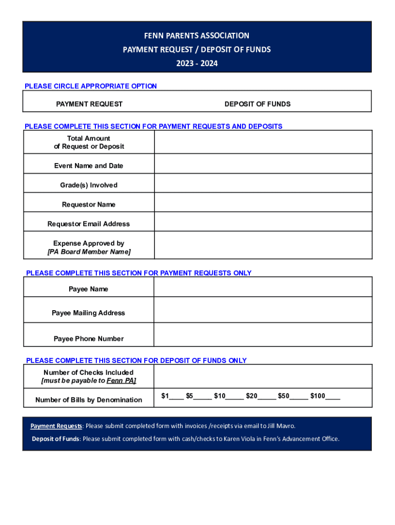 Fillable Online Payment Request / Deposit Of Funds 2023 - 2024 Fax Email Print - pdfFiller