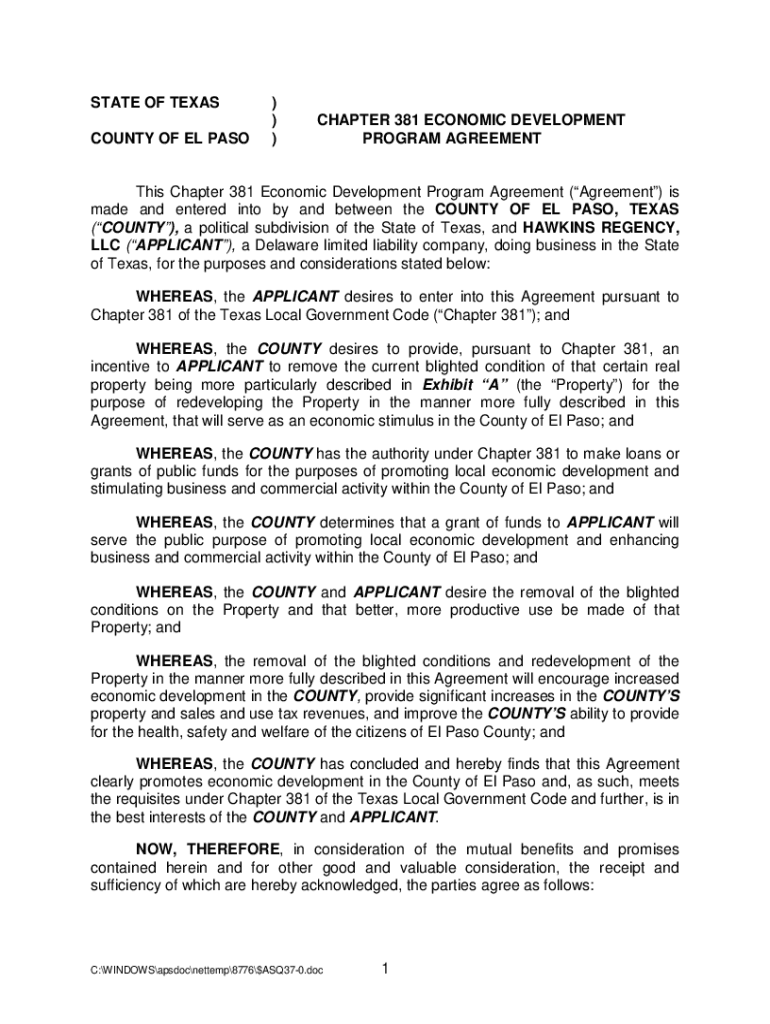 Fillable Online Chapter 381 Economic Development Program Agreement Fax ...