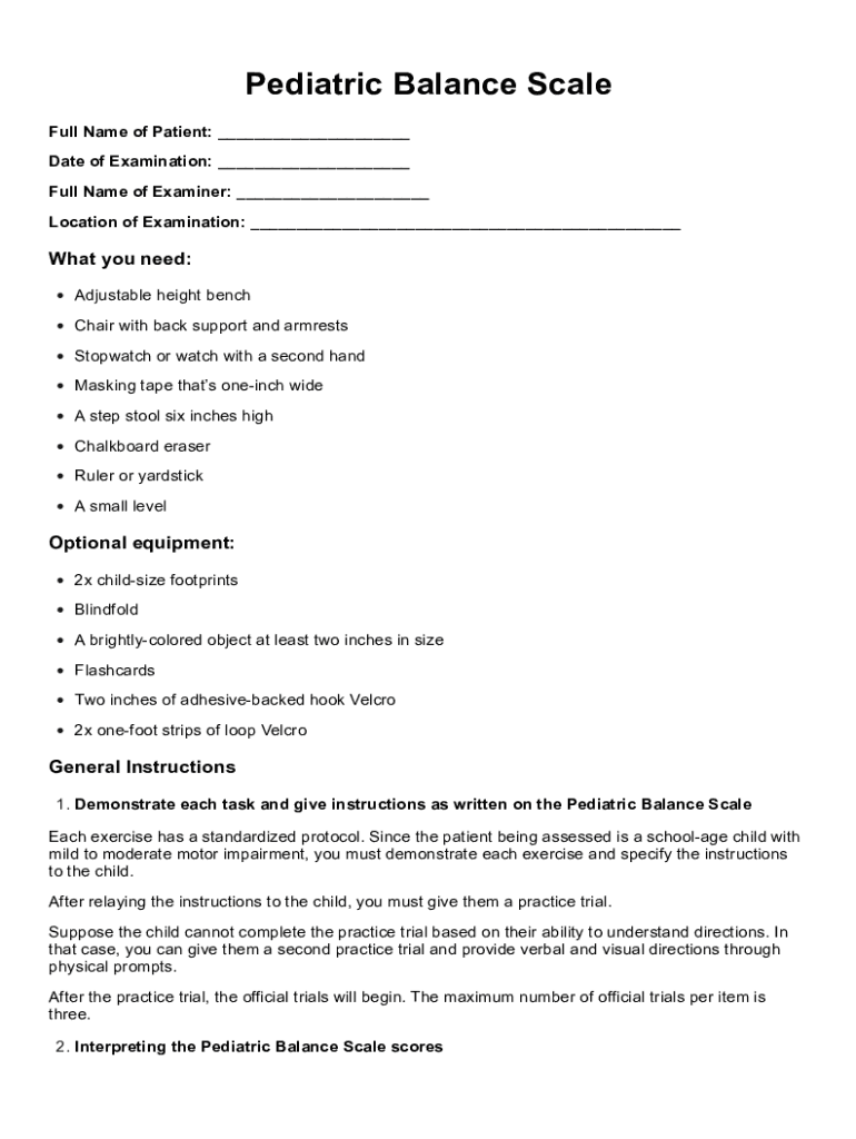 Fillable Online Pediatric Balance Scale (PBS) PDF. Learn how the ...
