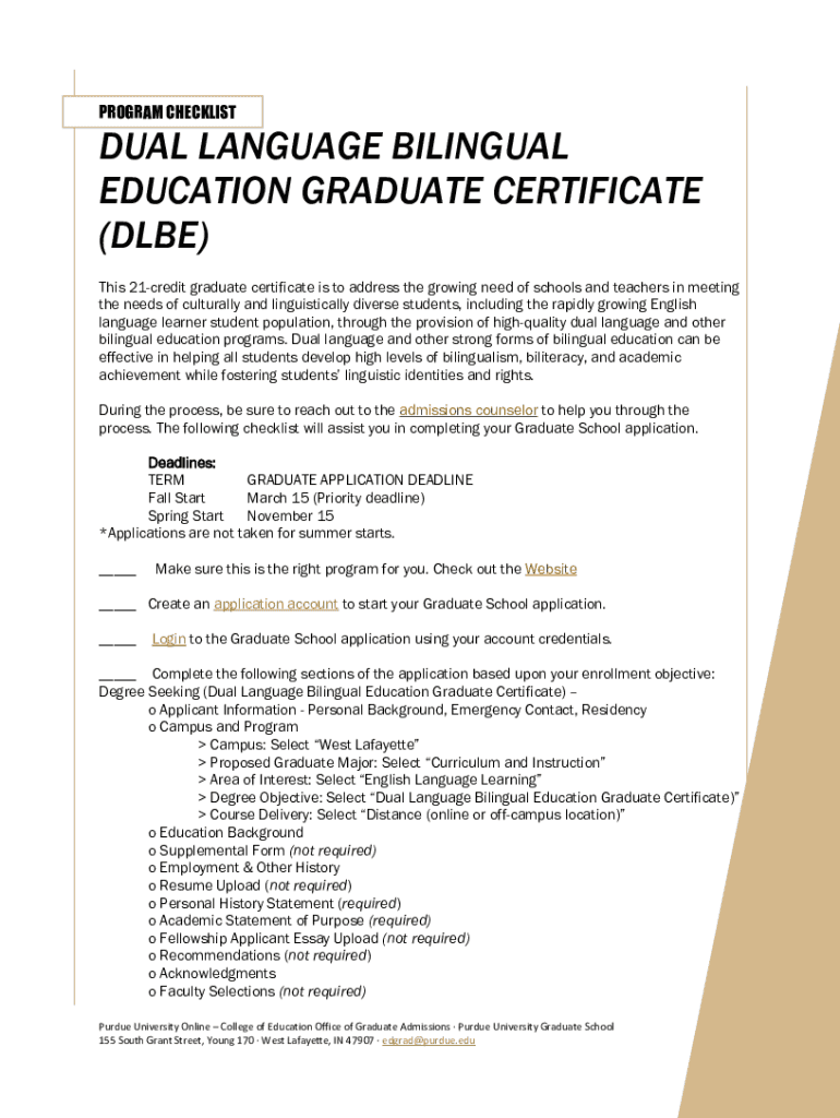 Fillable Online education purdue Dual Language Bilingual Education ...