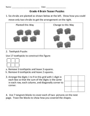 Fillable Online Grade 4 Brain Teaser Puzzles Fax Email Print - pdfFiller