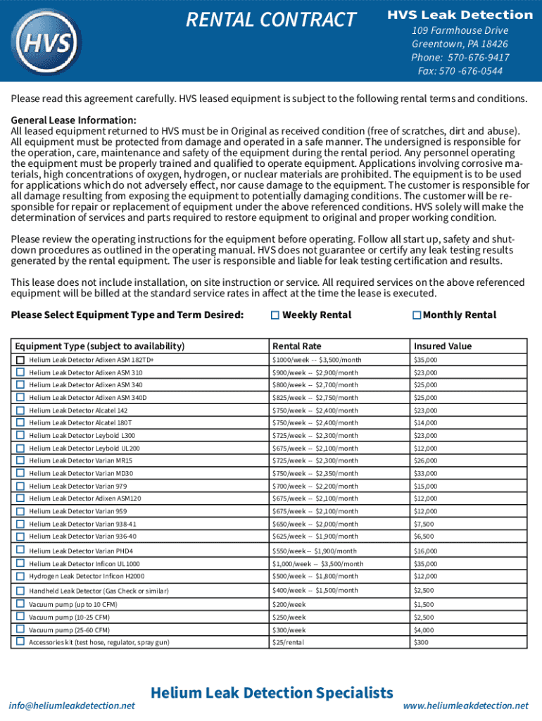 Fillable Online HVS Leak Detection Fax Email Print - pdfFiller