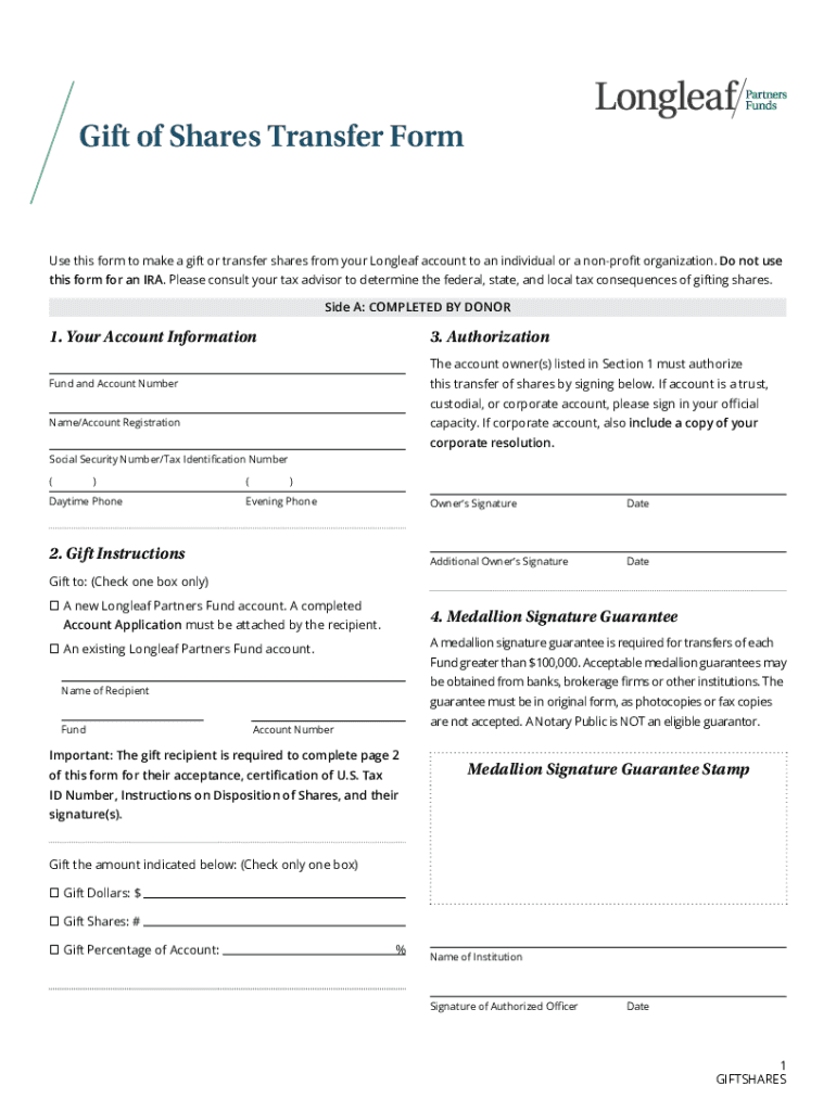 Fillable Online Gift of Shares FormDonor Fax Email Print - pdfFiller