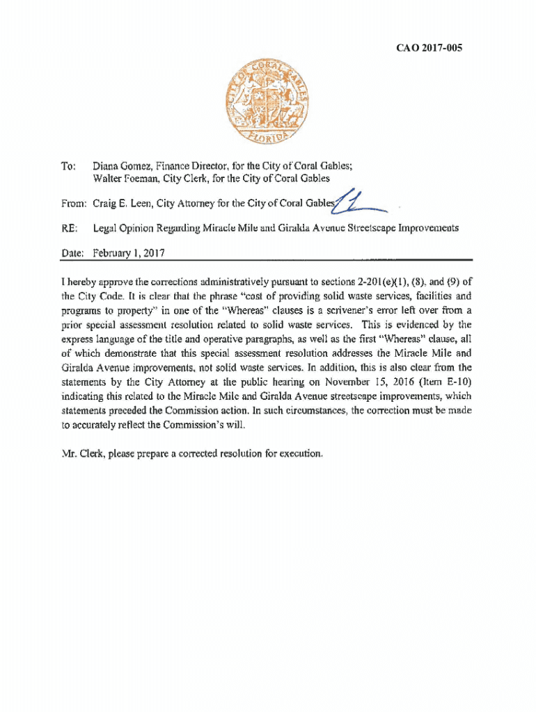 Fillable Online To: Walter Foeman - From: Craig E. Leen, City Attorney ...