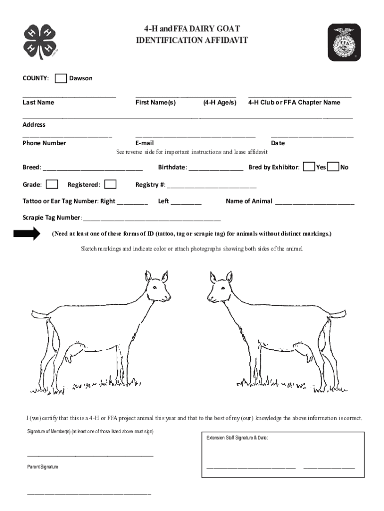 Fillable Online extension unl 4-h / ffa dairy identification form Fax ...