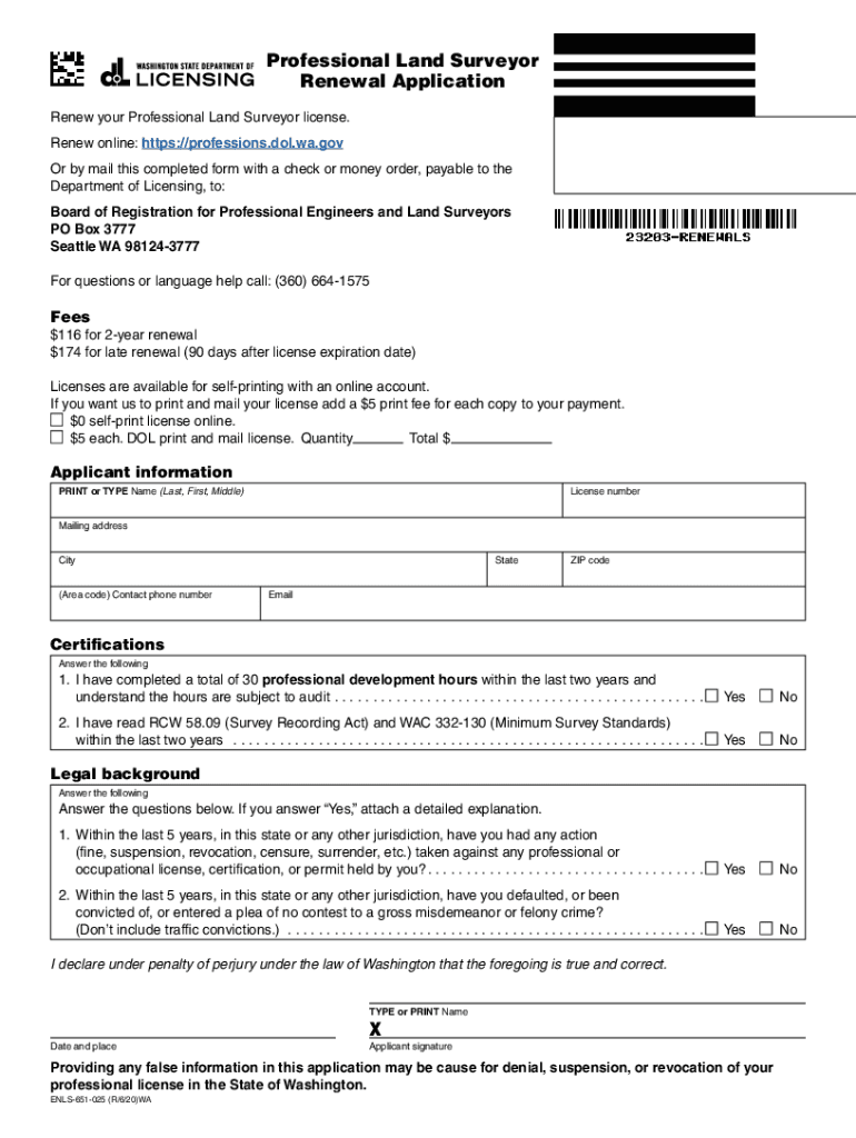 Fillable Online Professional Land Surveyor Renewal Application Fax ...