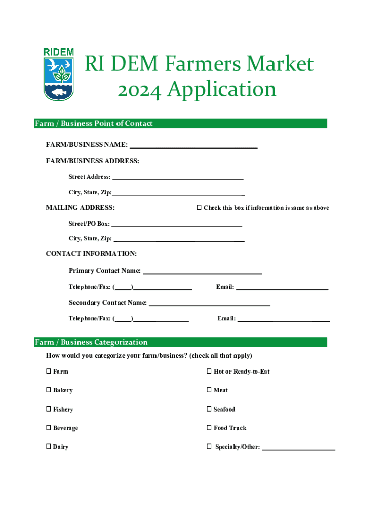 Fillable Online dem ri RI DEM Farmers Market 2024 Application Fax Email ...