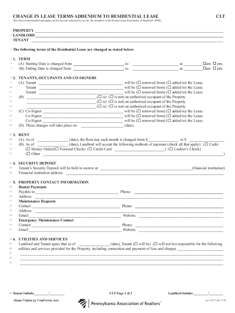 Change in lease terms addendum to residential lease: Fill out & sign online | DocHub