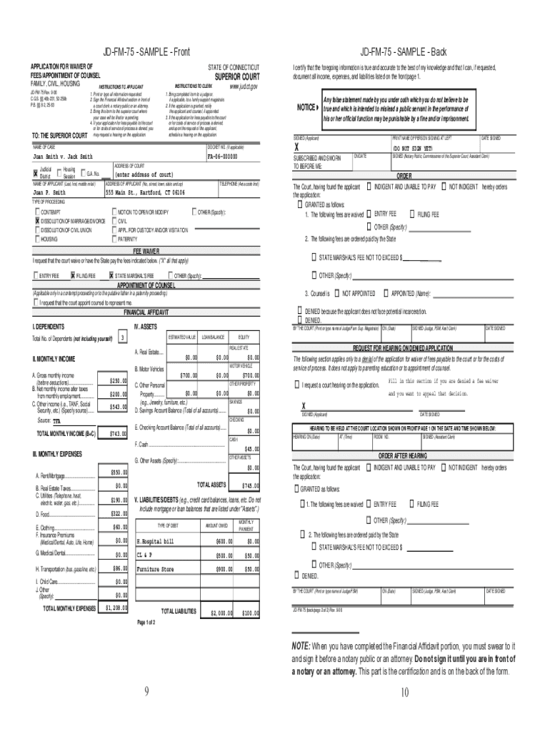 Fillable Online Fee Waiver - Motion to Open Judgment (JD-CV-120) Fax ...