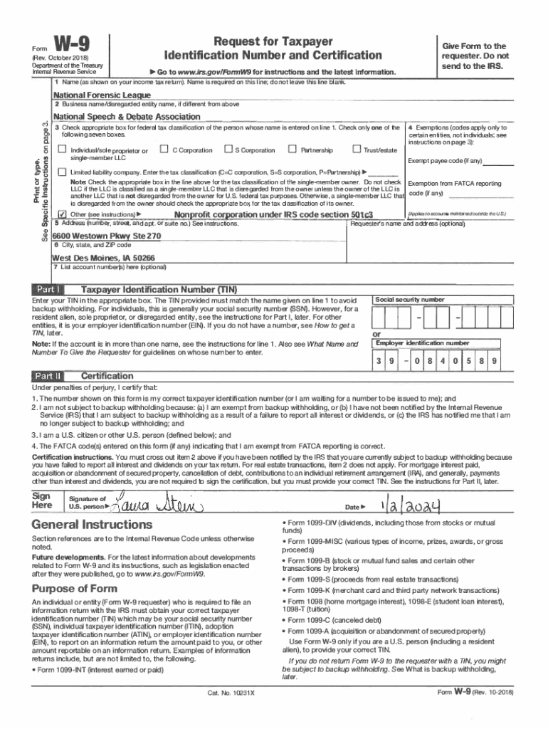 Fillable Online NSDA W-9 Form Fax Email Print - pdfFiller