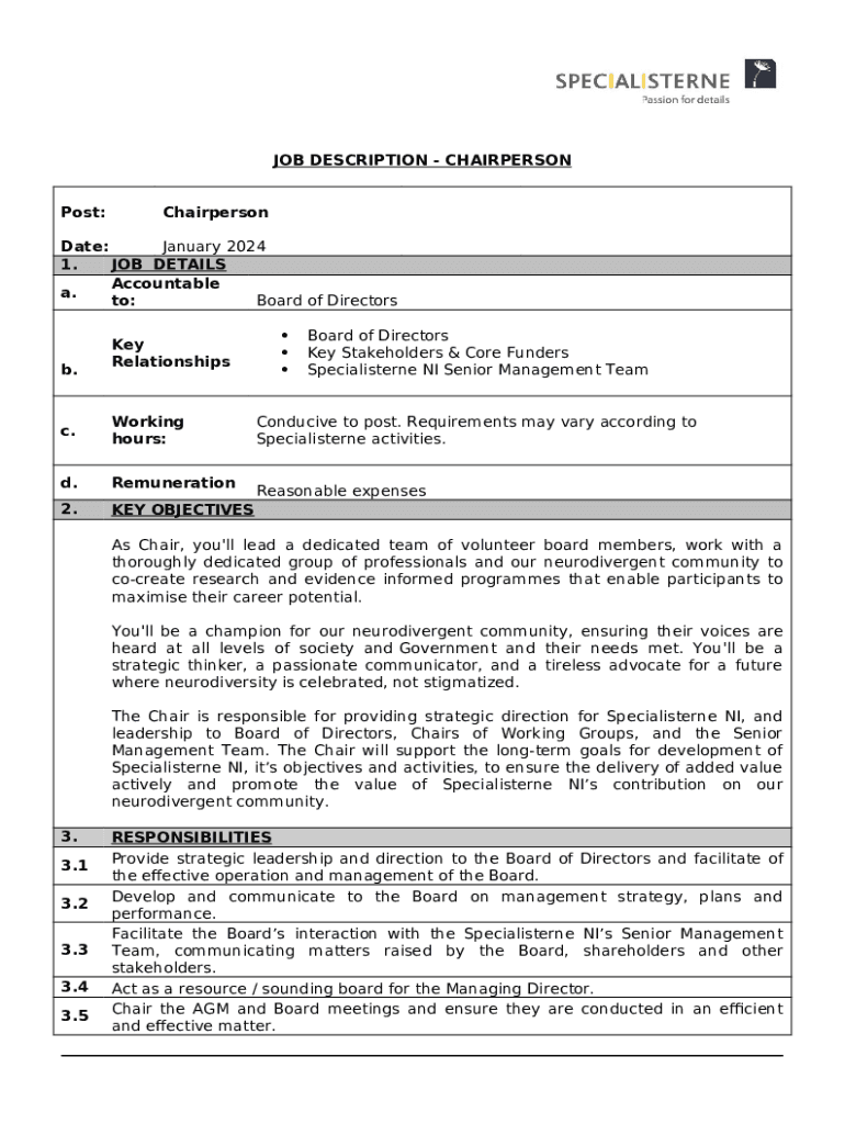 Job Description Executive Director FUNCTION Doc Template | pdfFiller
